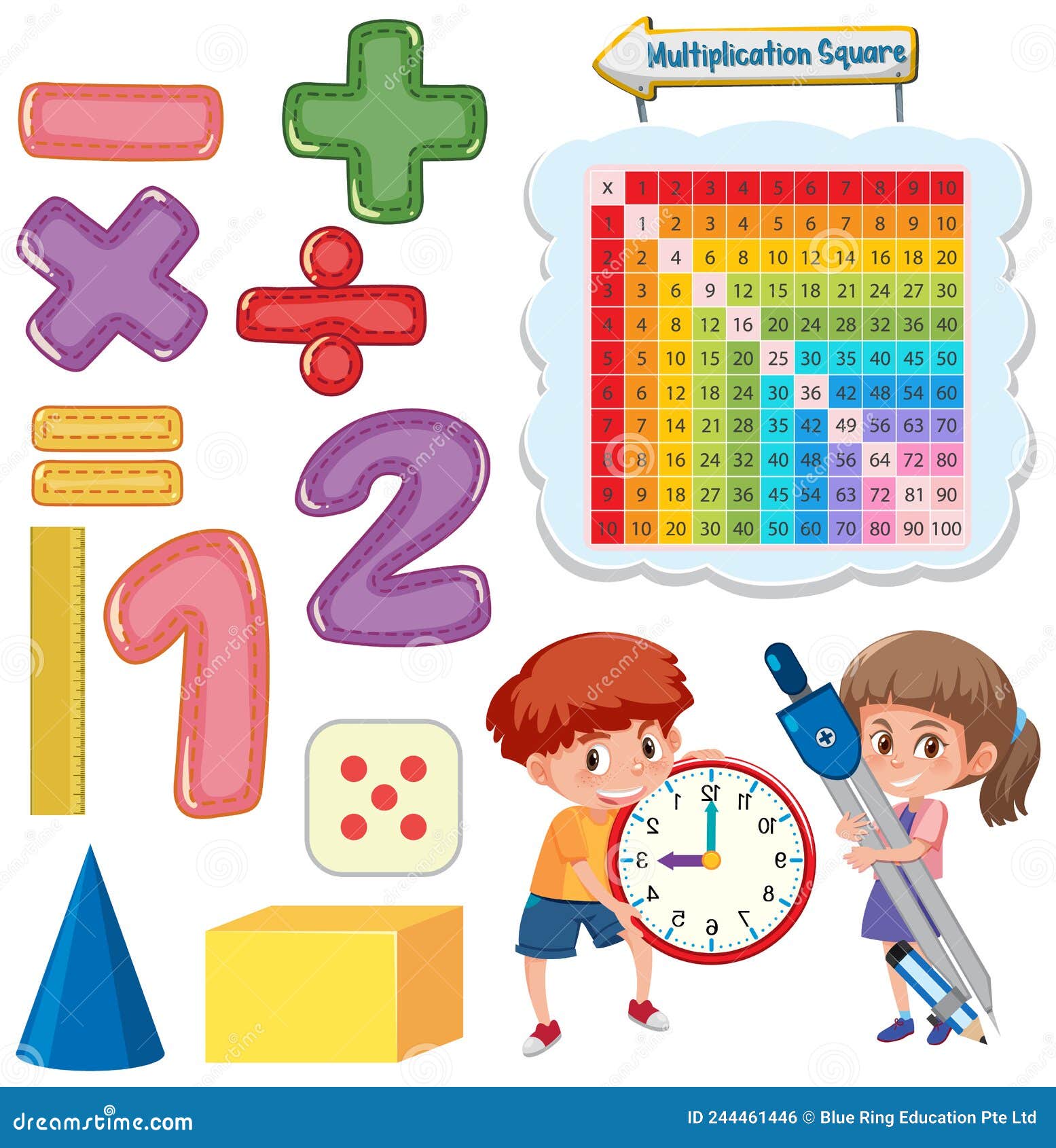 Math Classroom Objects with Supplies and Students Stock Vector ...