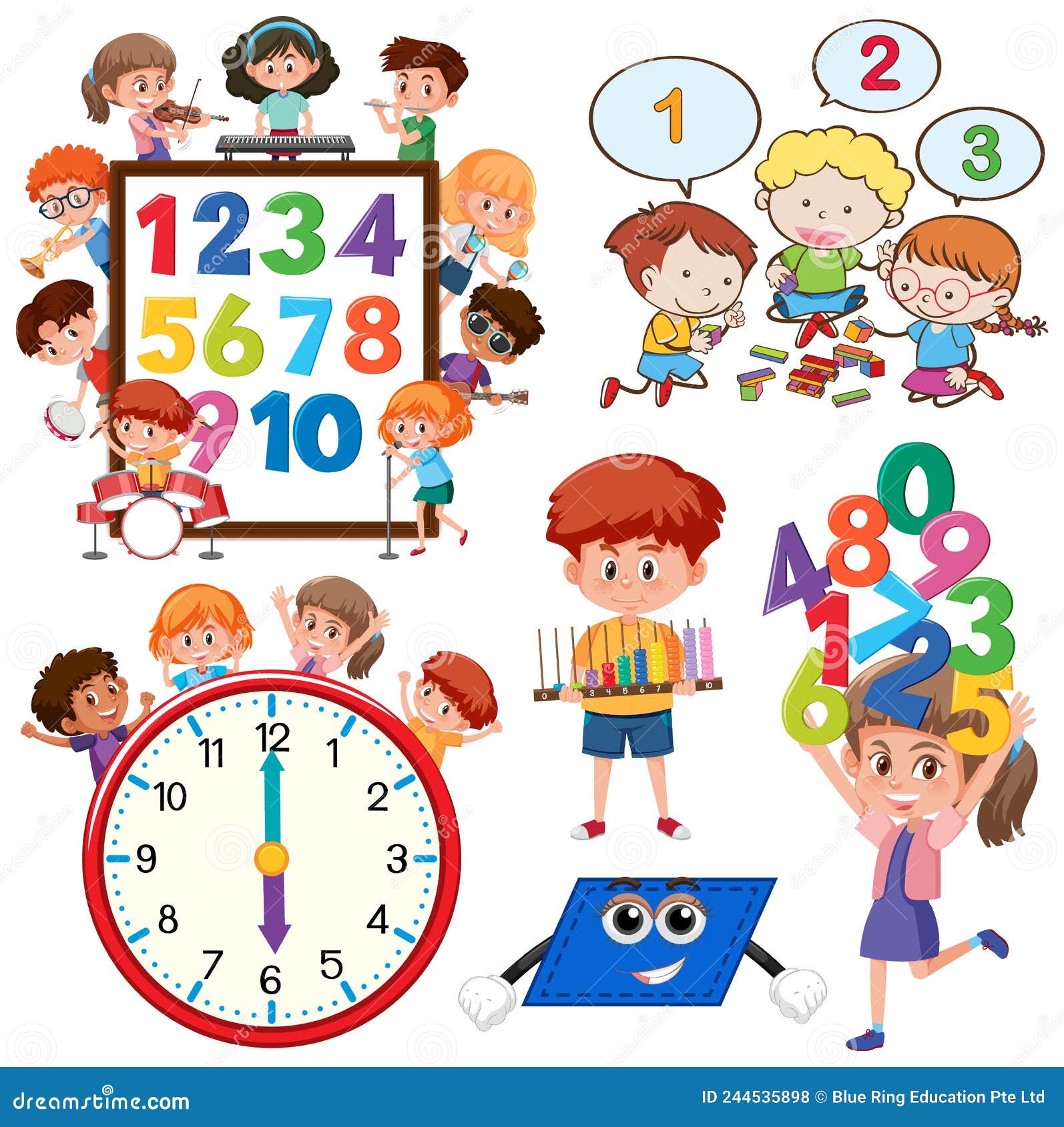 Math Classroom Objects with Supplies and Students Stock Vector ...