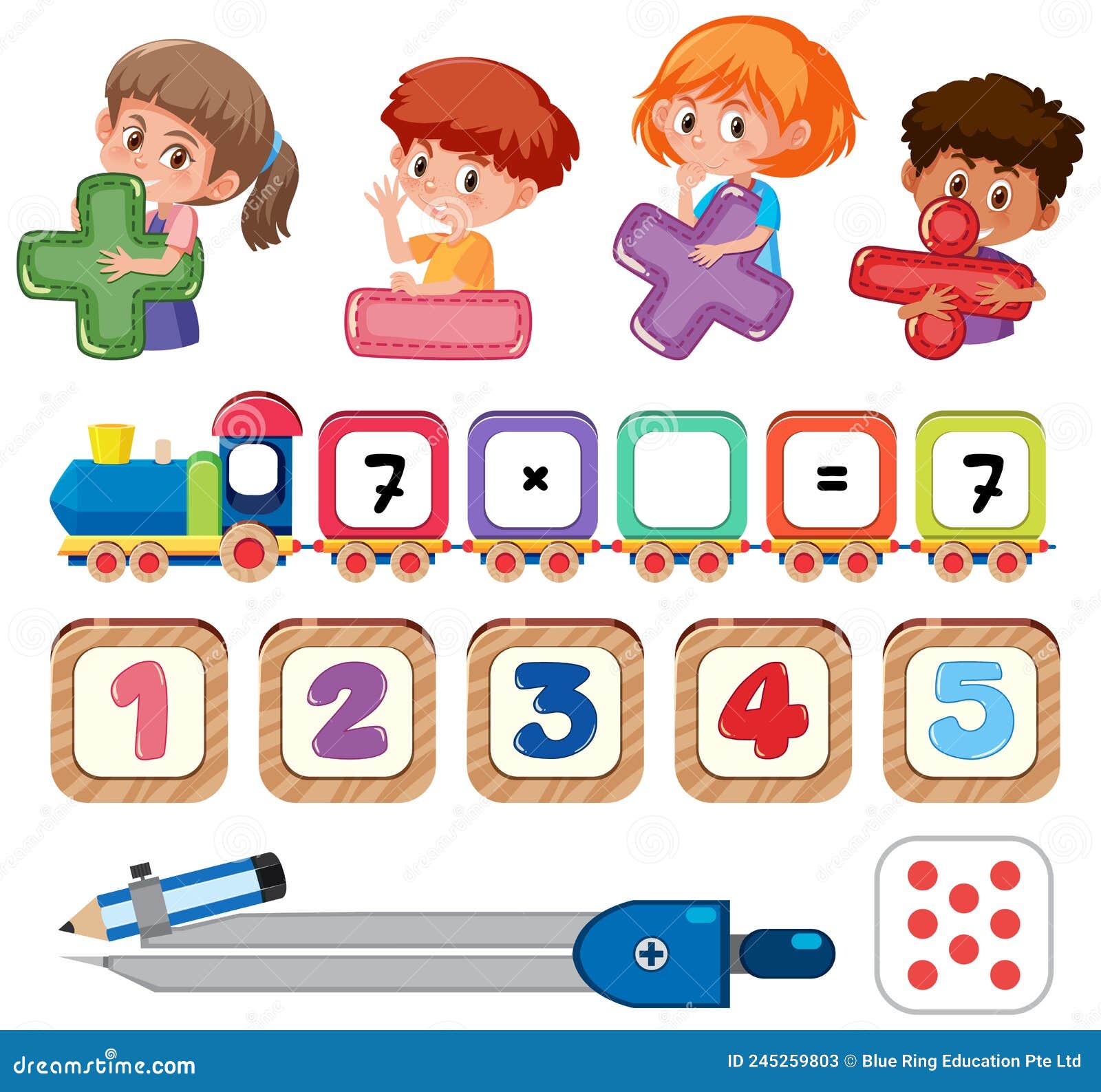 Math Classroom Objects with Supplies and Students Stock Vector ...