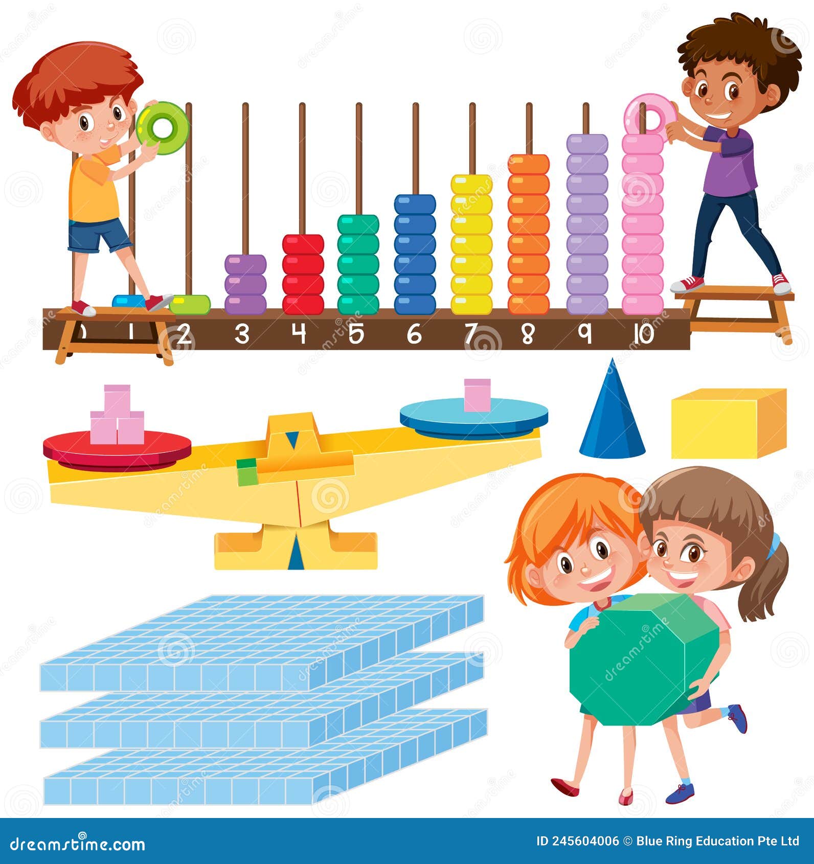 Math Classroom Objects with Supplies and Students Stock Vector ...