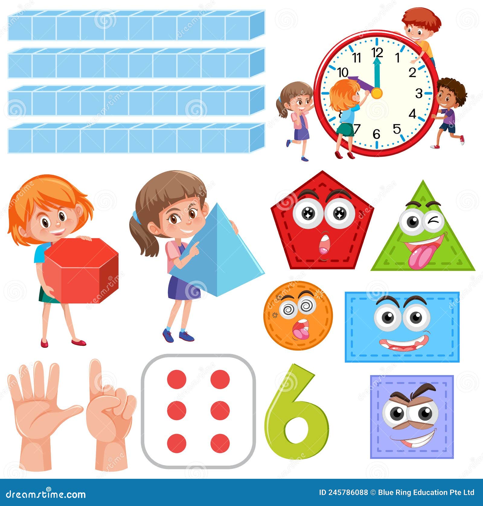 Math Classroom Objects with Supplies and Students Stock Vector ...