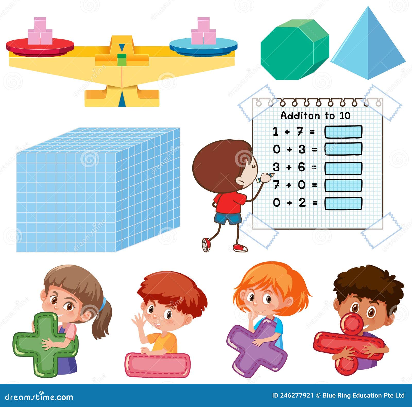 Math Classroom Objects with Supplies and Students Stock Vector ...