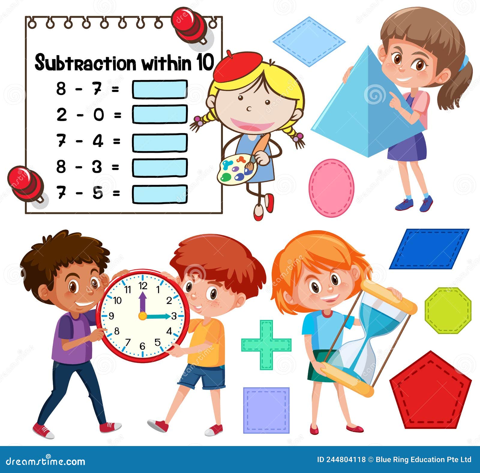 Math Classroom Objects with Supplies and Students Stock Vector ...