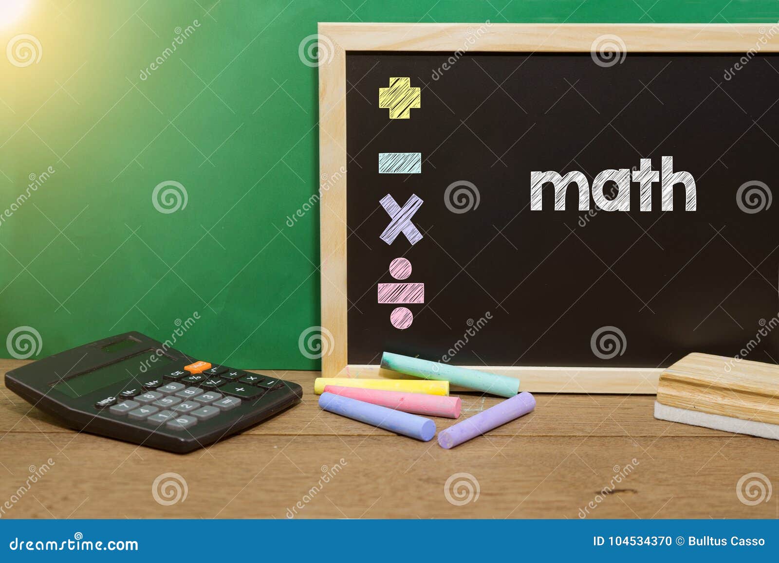 Math Concept with Calculator on Blackboard. Stock Photo - Image of ...