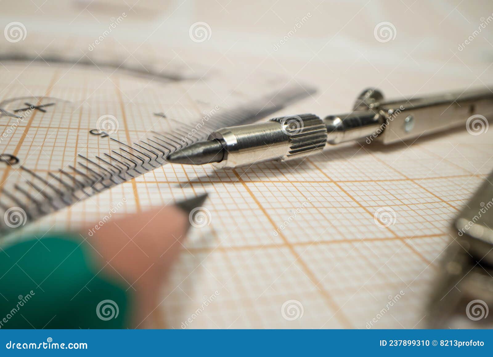 Math Concept - Macro of a Pencil on a Piece of Paper with Geometric ...
