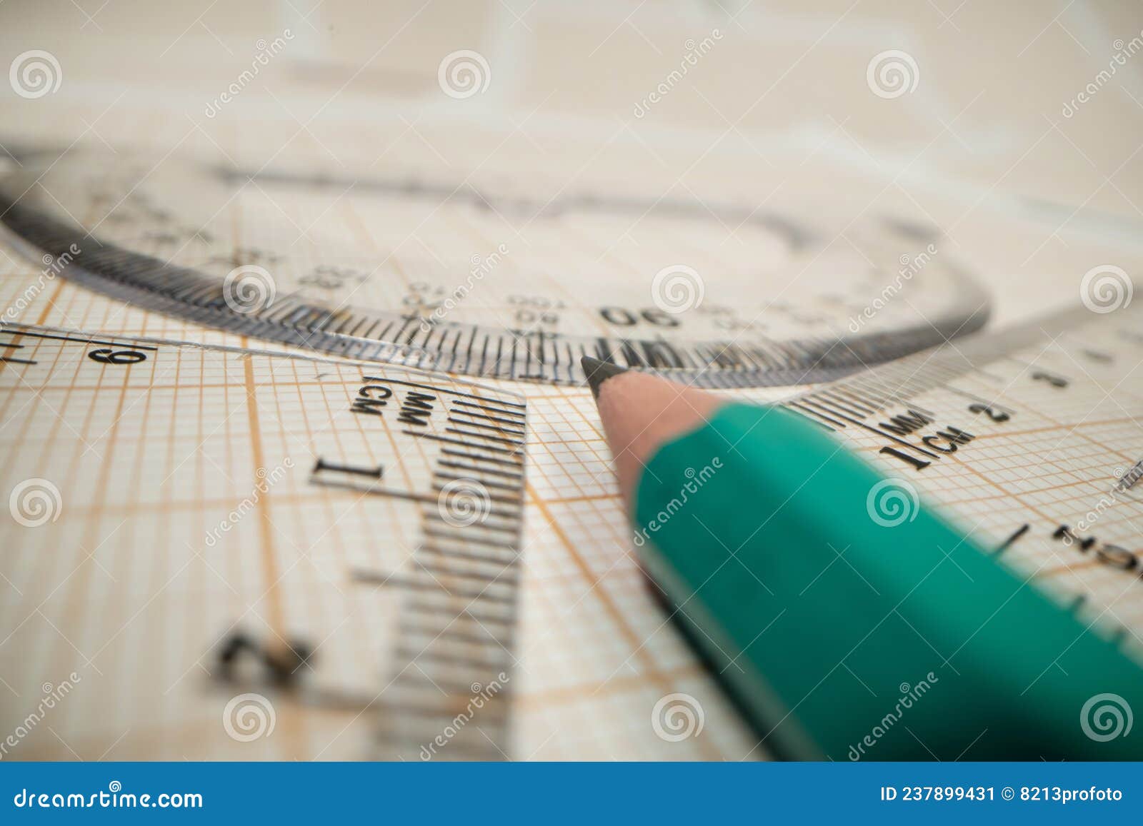 Math Concept - Macro of a Pencil on a Piece of Paper with Geometric ...