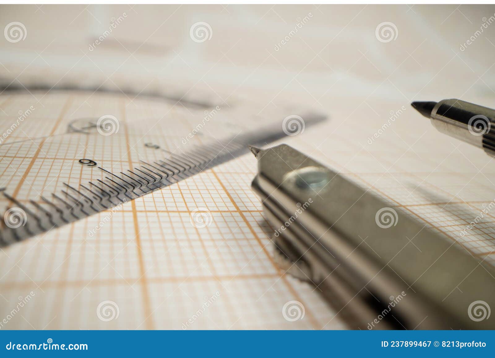 Math Concept - Macro of a Pencil on a Piece of Paper with Geometric ...