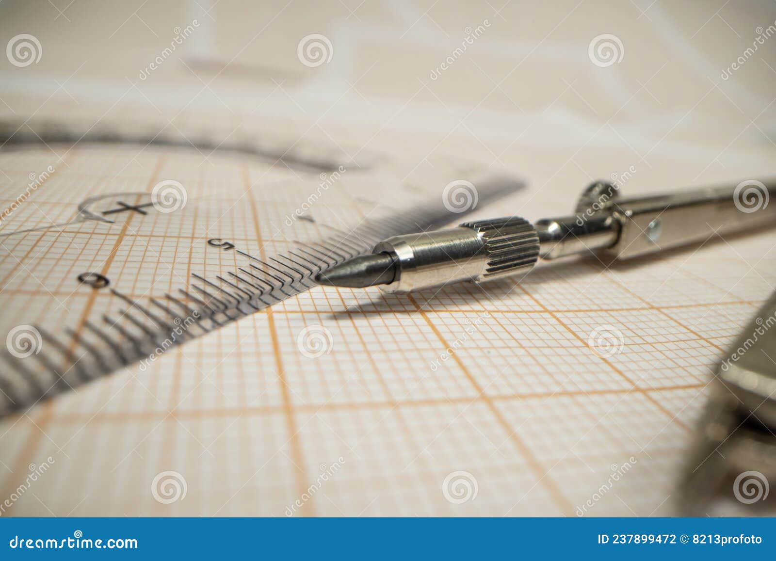 Math Concept - Macro of a Pencil on a Piece of Paper with Geometric ...