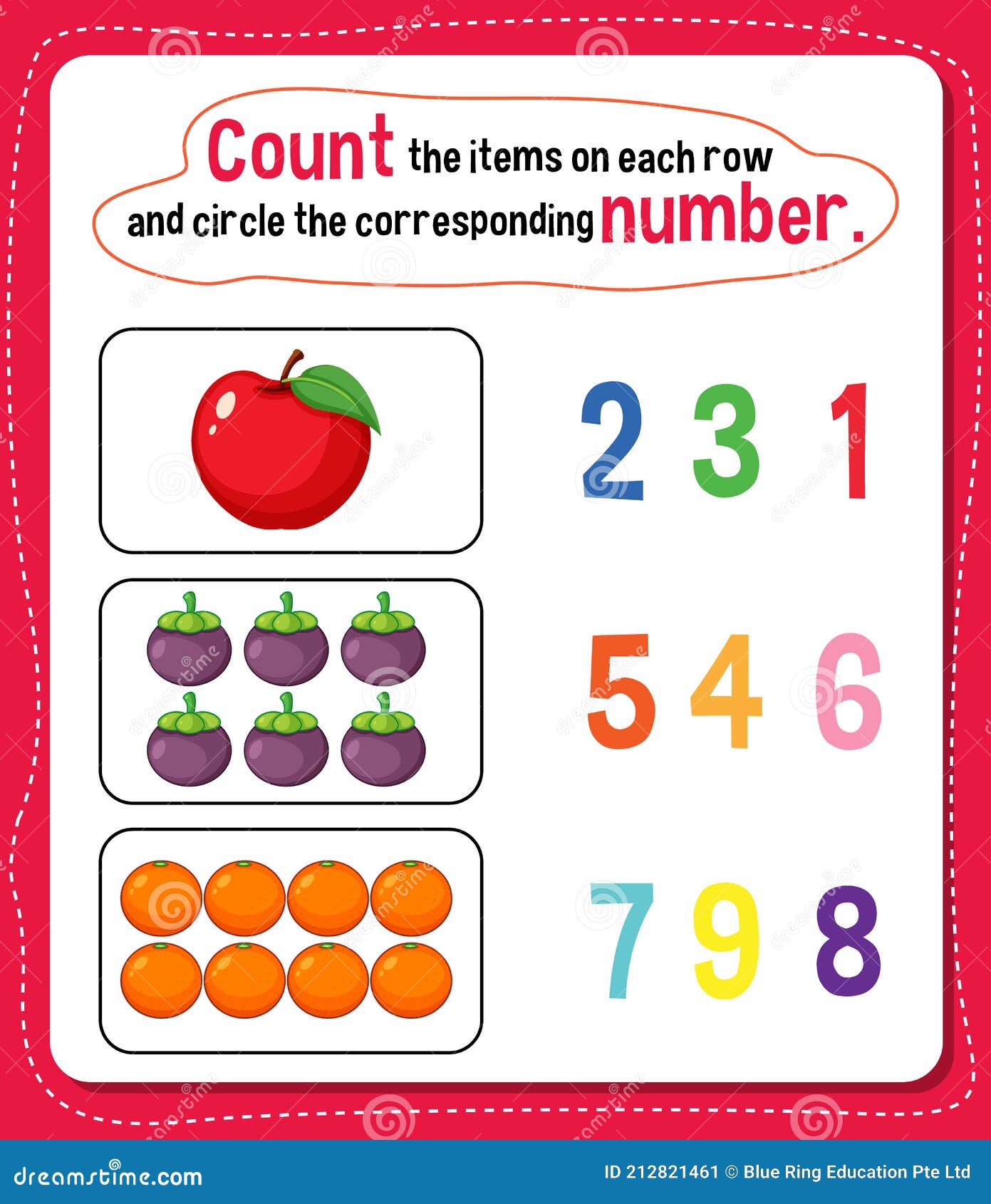 Math Count Number Worksheet Stock Vector - Illustration of learning ...