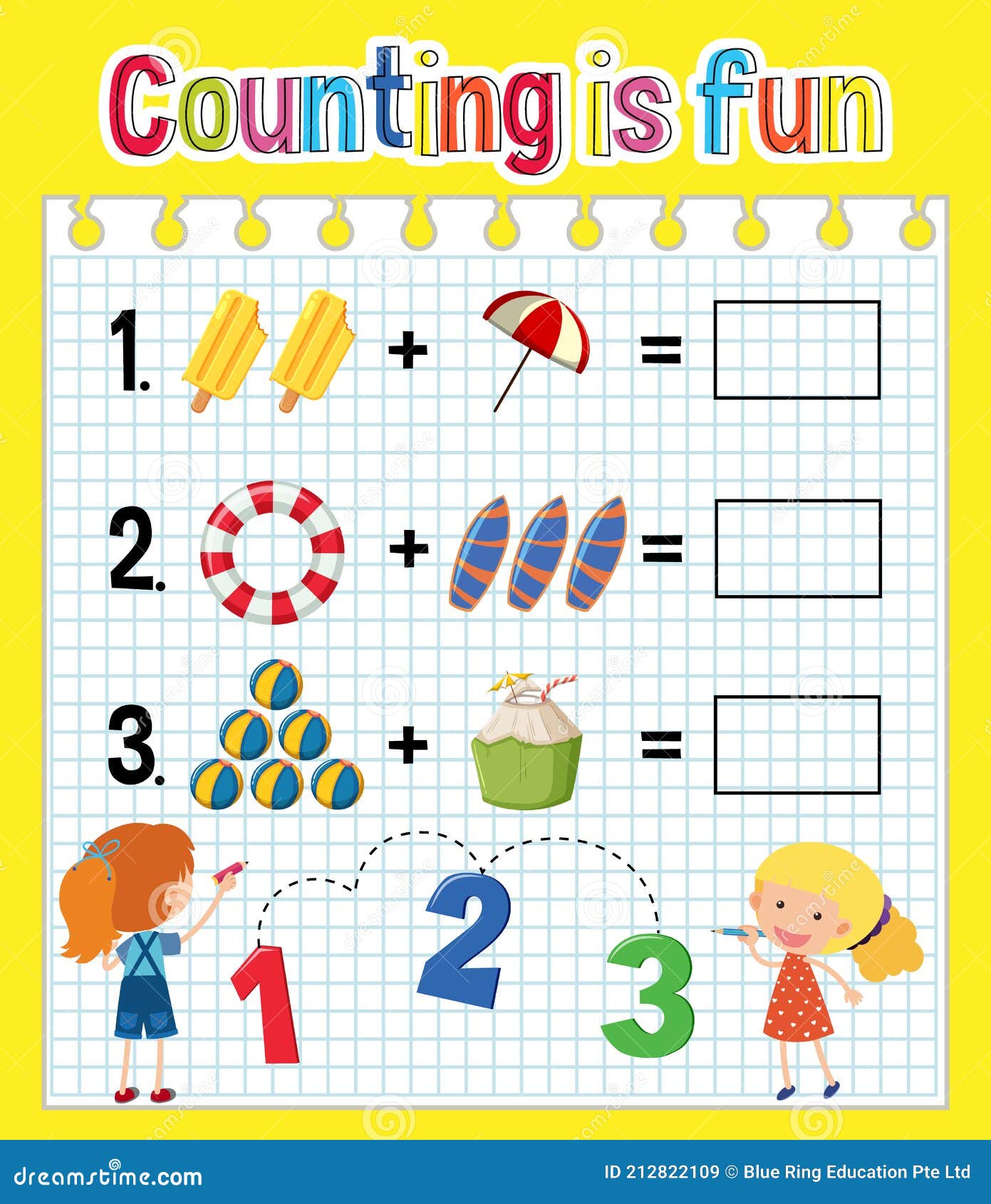 Math Count Number Worksheet Stock Vector - Illustration of cute, little ...