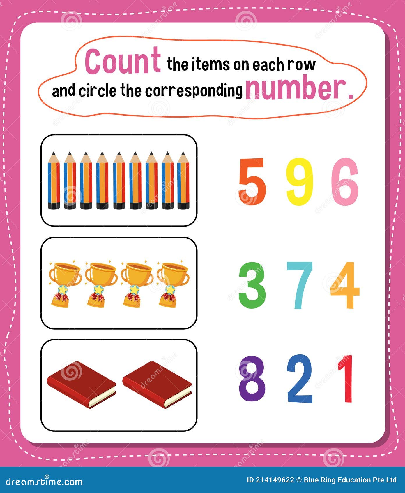 Math Count Number Worksheet Stock Vector - Illustration of homework ...