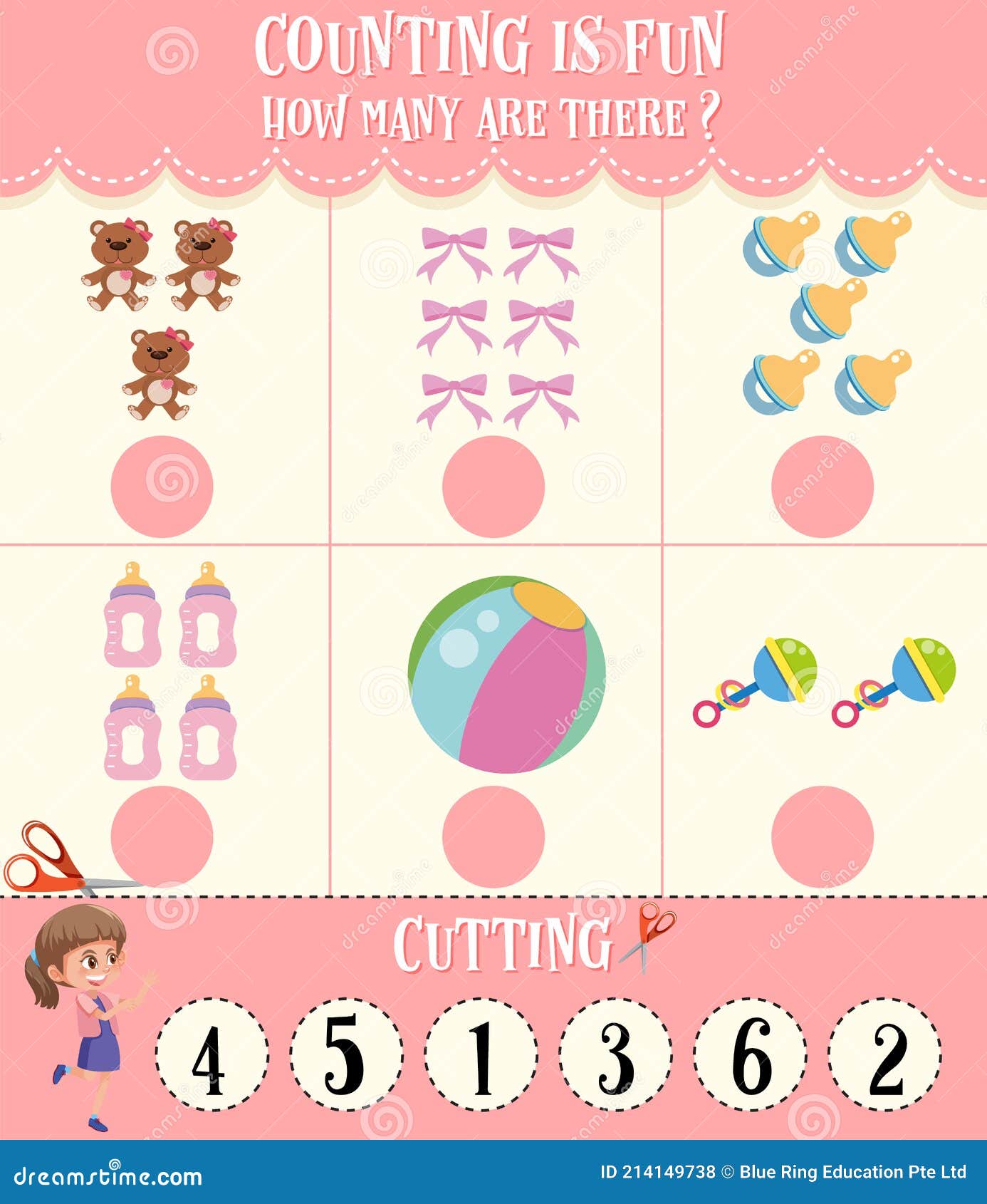 Math Count Number Worksheet Stock Vector - Illustration of little ...