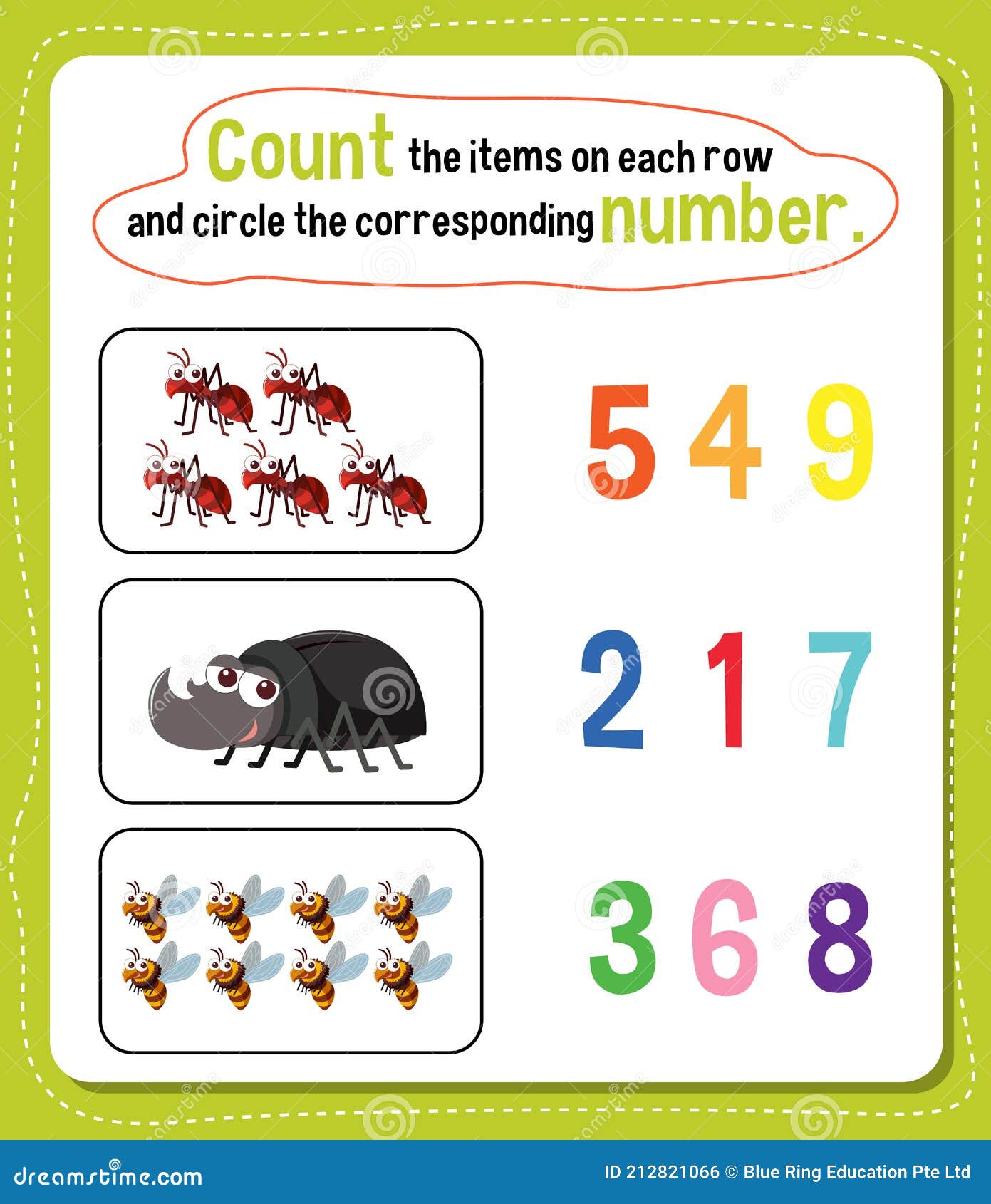 Math Count Number Worksheet Stock Vector - Illustration of green ...