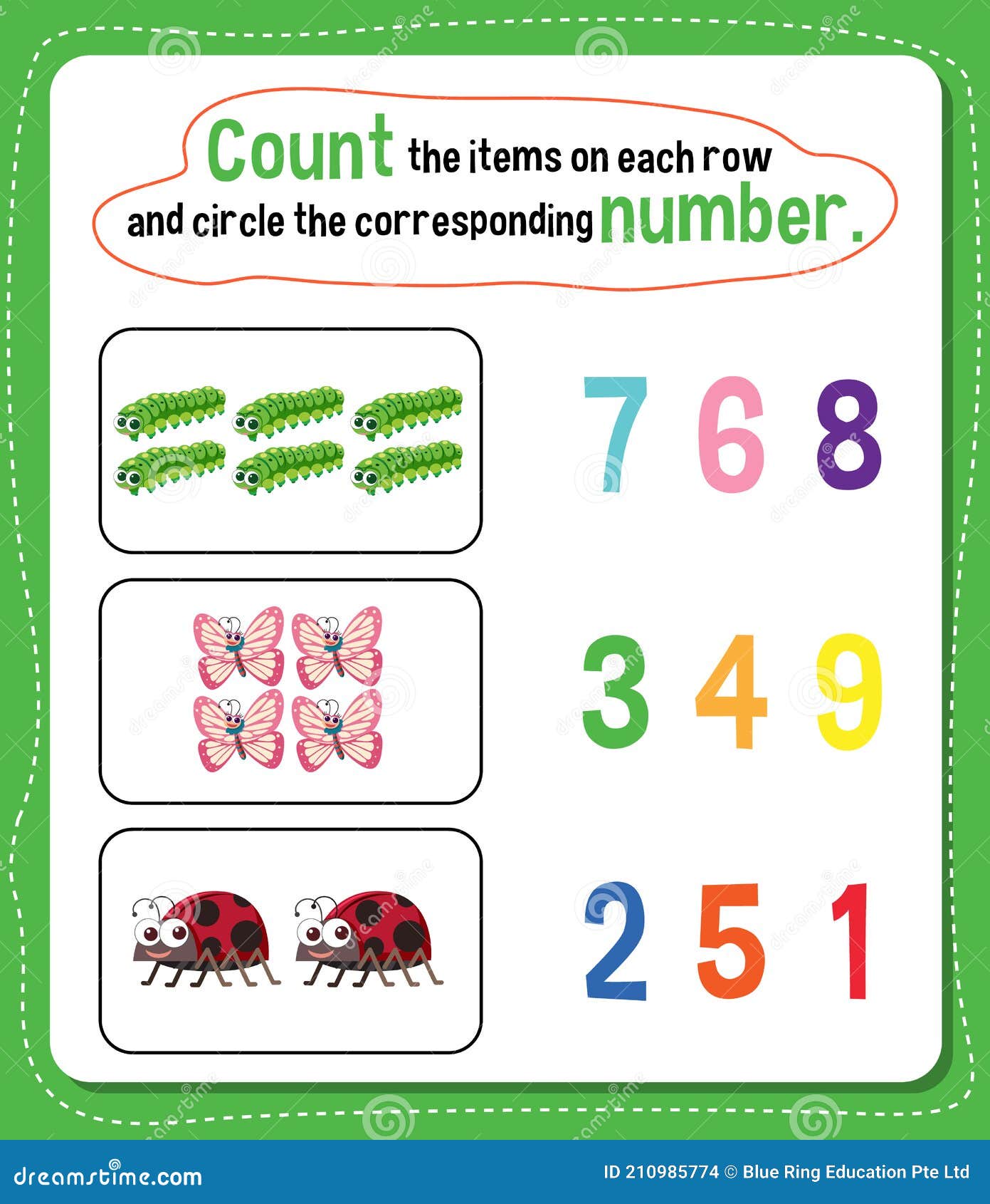 Math Count Number Worksheet Stock Vector - Illustration of human ...