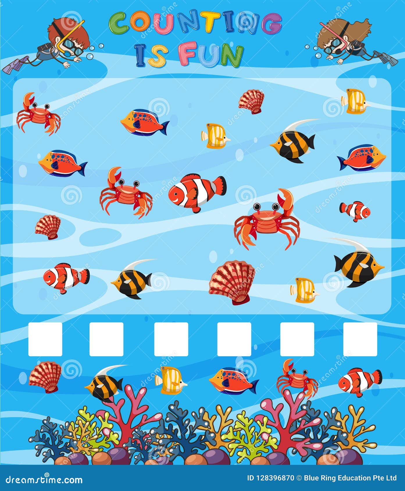 Math Counting Game Underwater Template Stock Vector - Illustration of ...