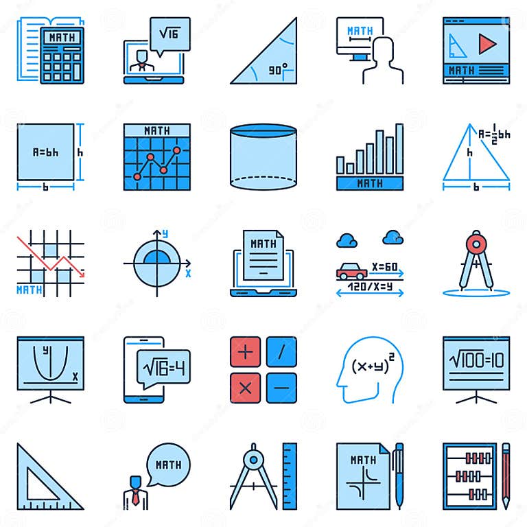 Math Creative Icons Set. Mathematics Science Concept Colored Vector ...