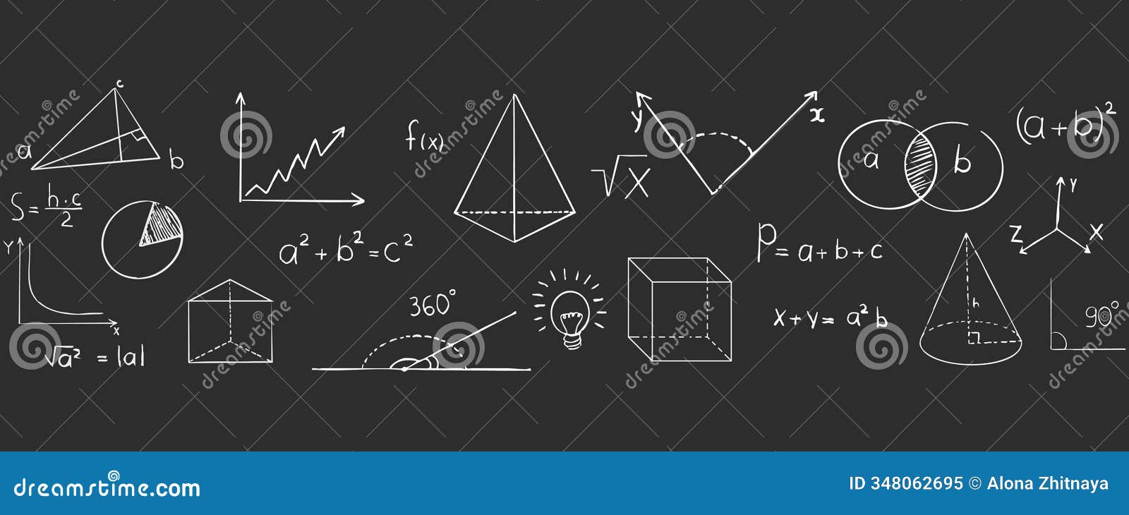 Math Doodle Hand Drawn Border, with Formula, Geometric Shapes, Chalk ...