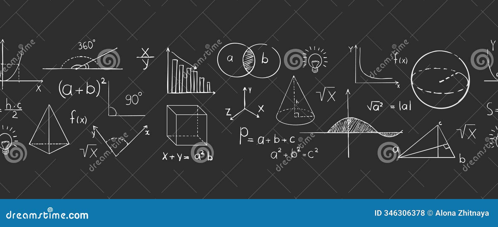 Math Doodle Hand Drawn Border, with Formula, Geometric Shapes, Chalk ...