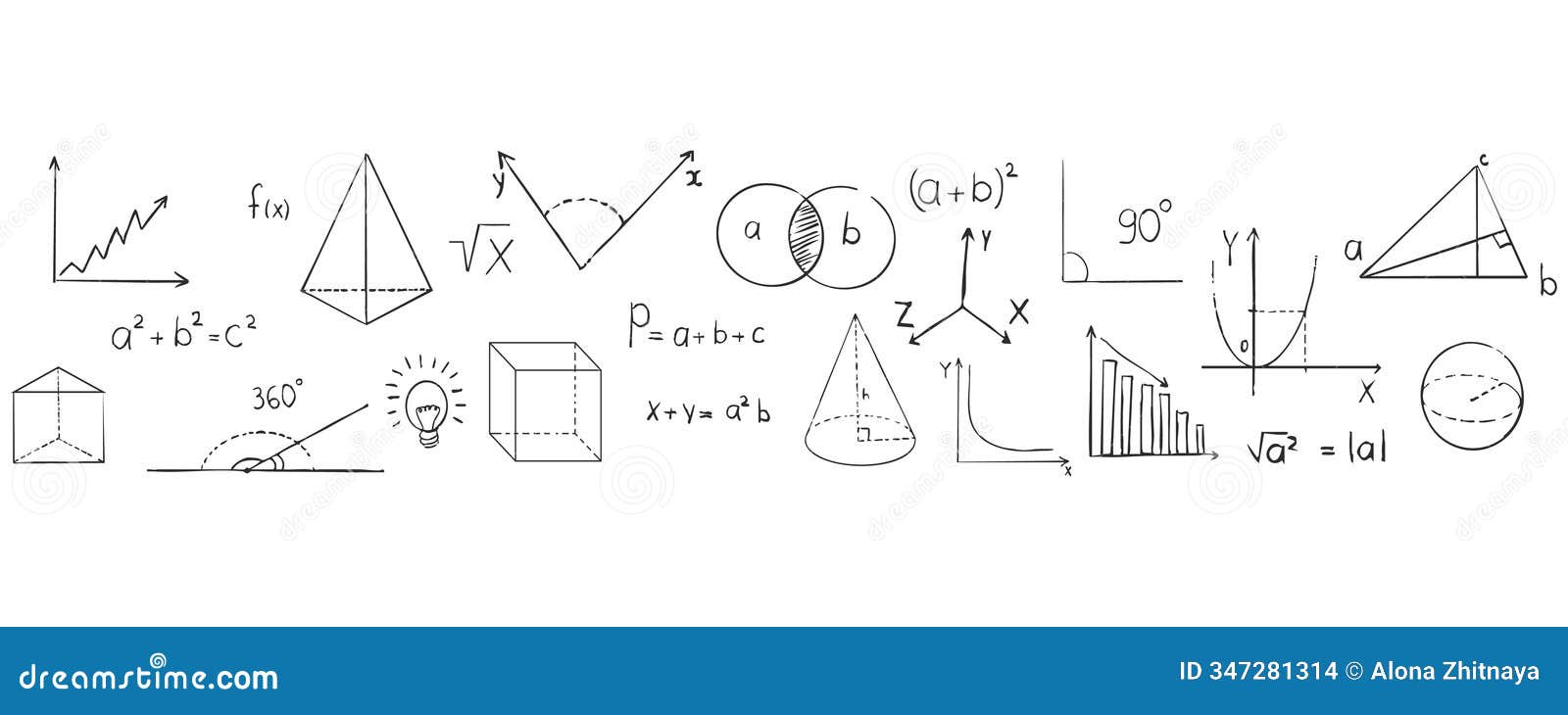 Math Doodle Hand Drawn Border, with Formula, Geometric Shapes, Chalk ...