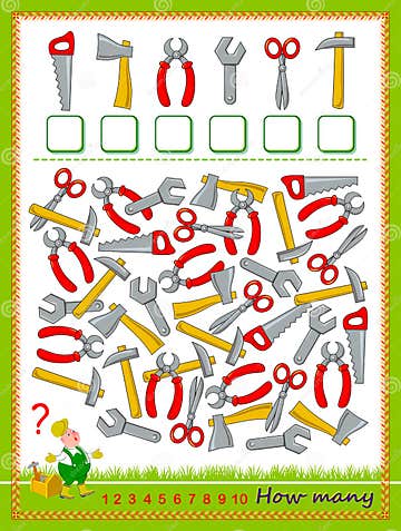 Math Education for Children. Count Quantity of Tools and Write the ...