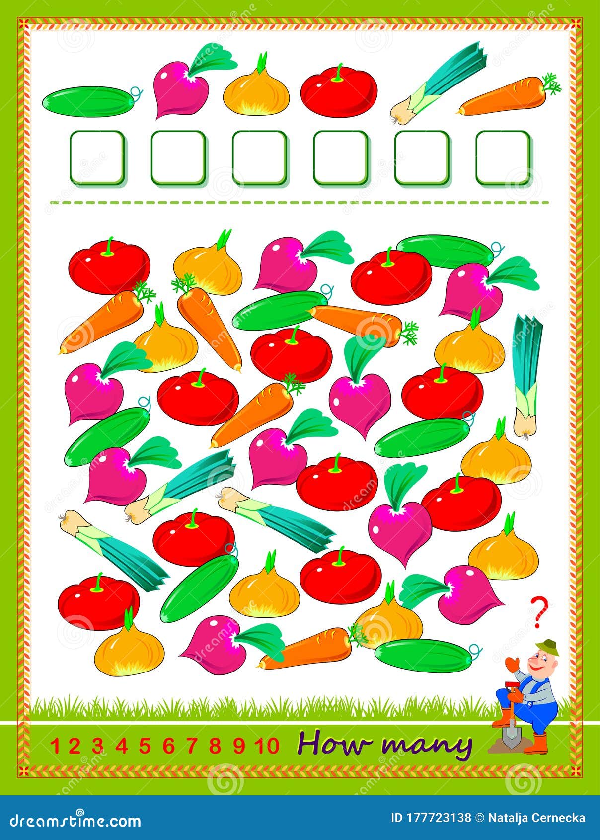 Math Education for Children. Count Quantity of Vegetables and Write ...