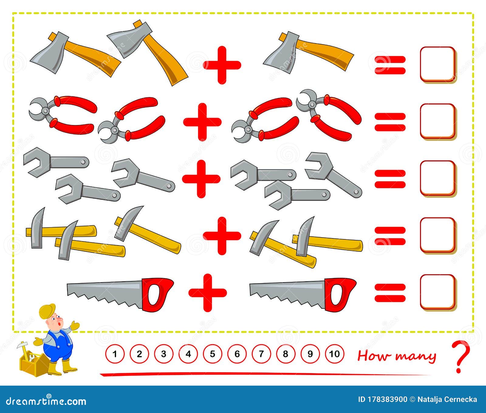 Math Education for Children. Count the Quantity Working Tools, Solve ...