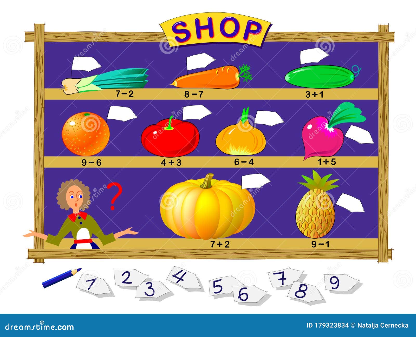 Math Education for Children. Help the Salesgirl Find the Correct Prices ...