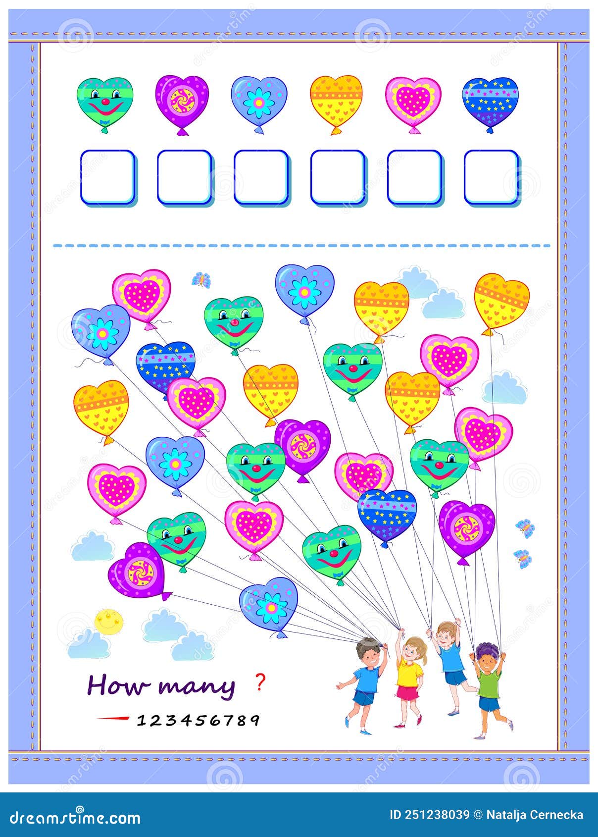 Math Education For Kids. How Many Balloons Have The Children? Count The ...