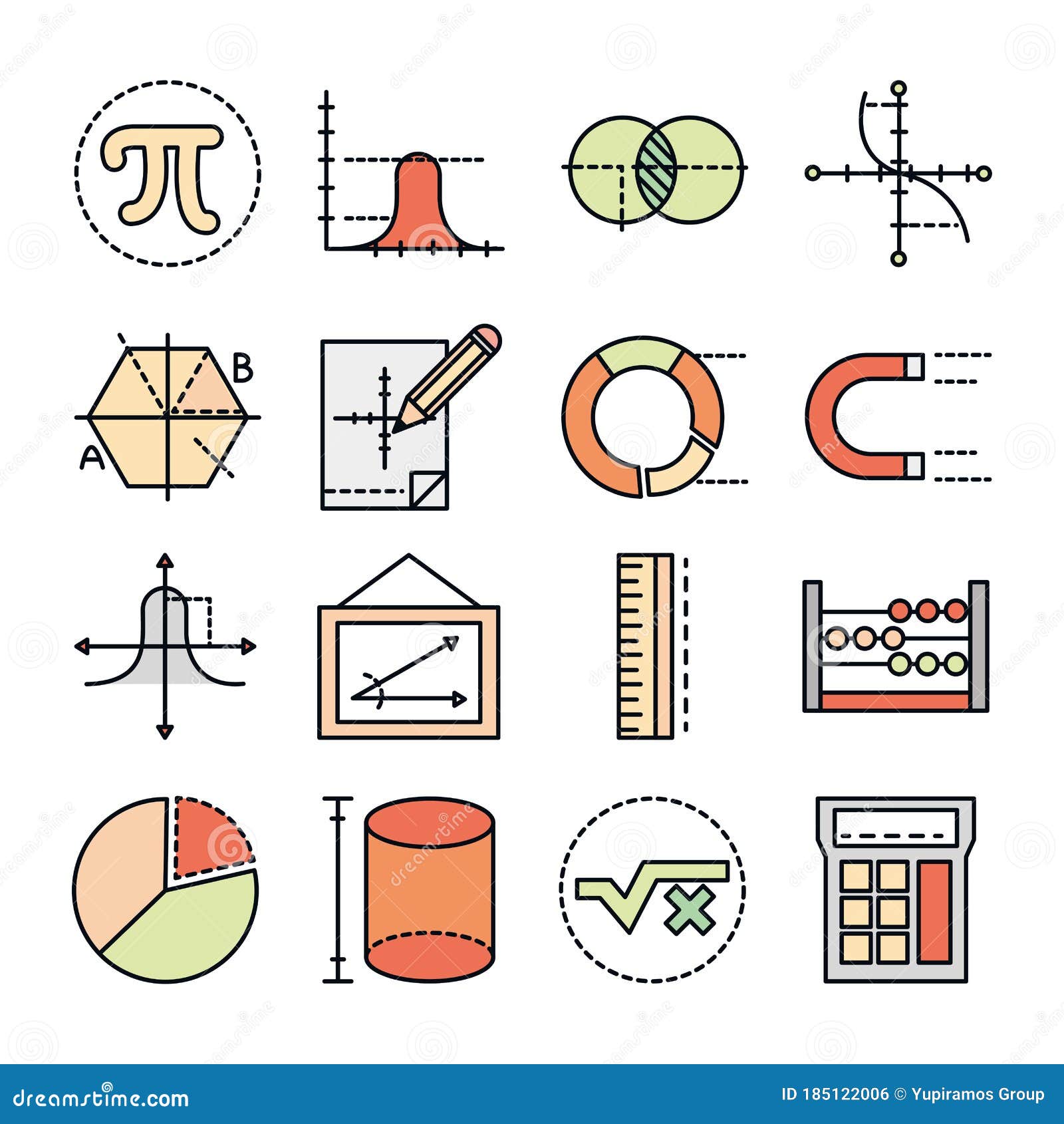 Math Education School Science Icons Collection Line and Fill Style ...