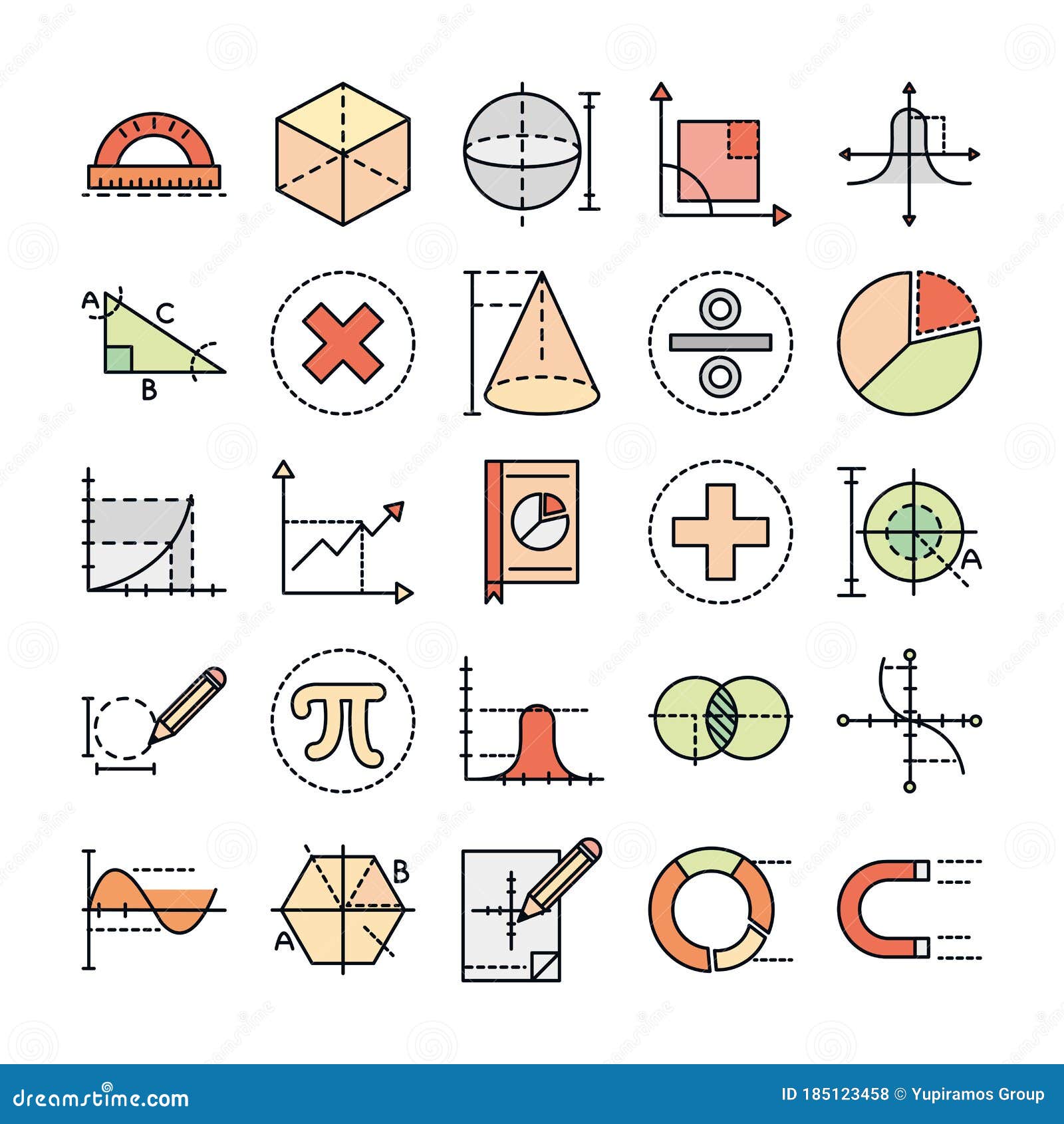 Math Education School Science Icons Collection Line and Fill Style ...