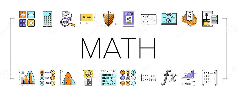 Math Education School Science Icons Set Vector Stock Vector Illustration Of Color Mathematics