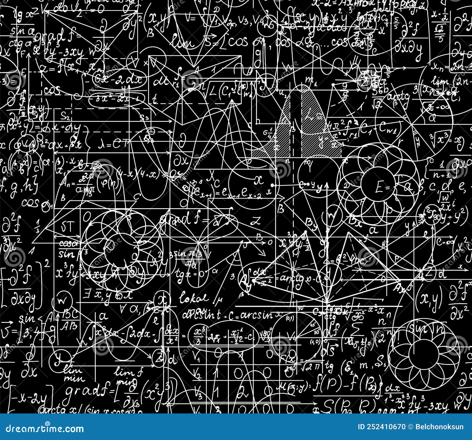 Math Education Seamless Background with Handwritten Formulas, Equations ...