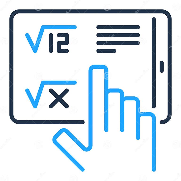 Math Education on Tablet Device Vector Online Mathematics Colored Icon ...
