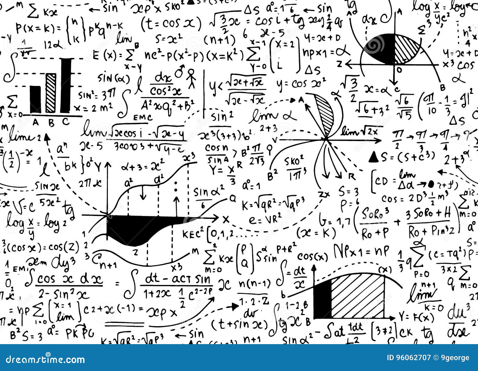 Math Education Vector Pattern with Handwritten Formulas, Tasks, Stock ...