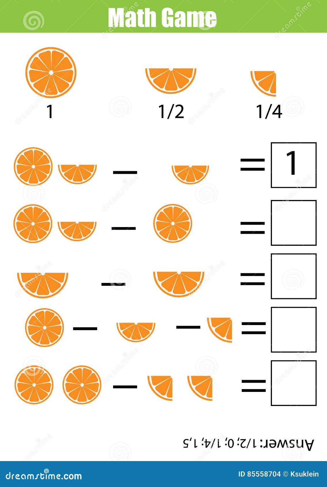 Math Educational Counting Game for Children, Subtraction Worksheet ...