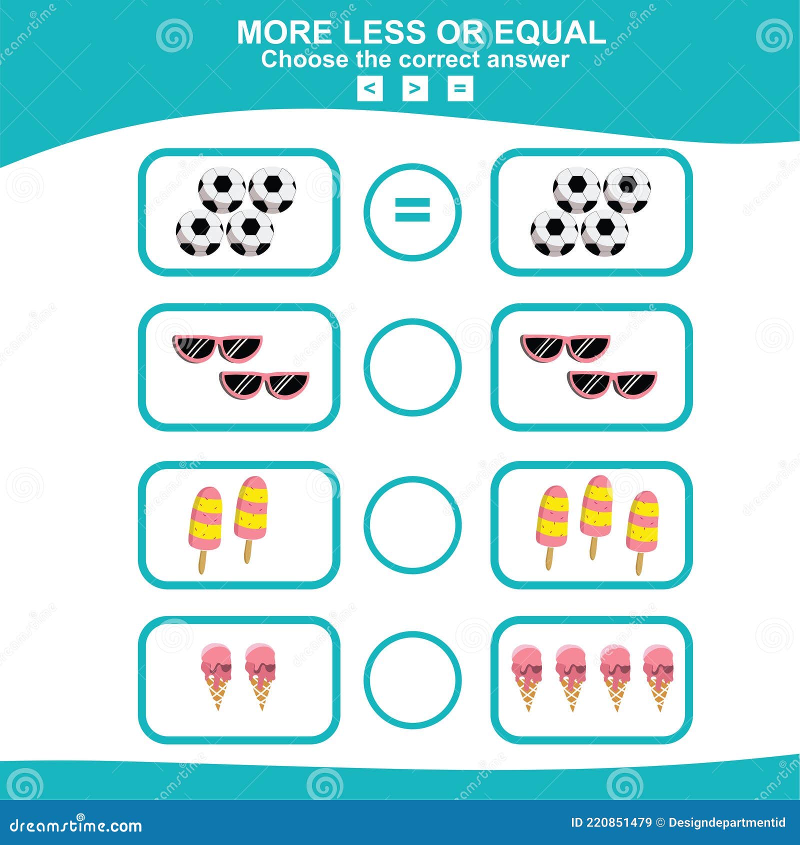Math Educational Game for Children. Choose More, less or Equal Game ...