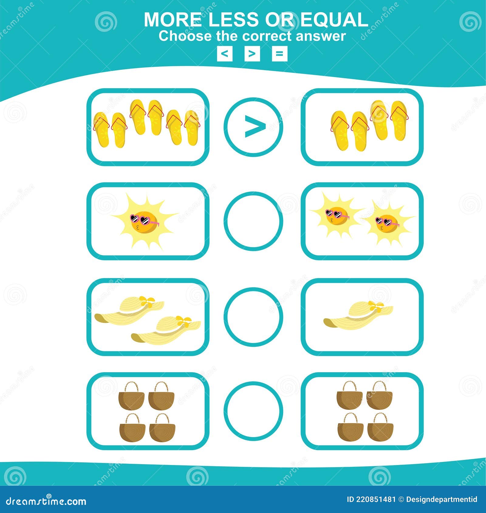 Math Educational Game for Children. Choose More, less or Equal Game ...