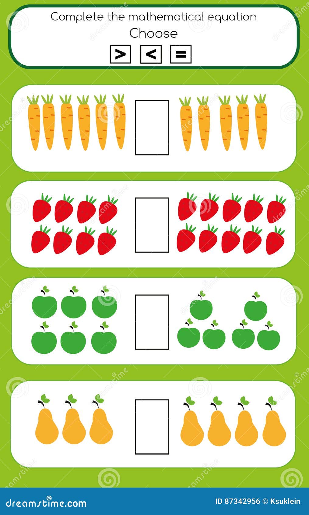 Math Educational Game for Children. More or less Mathematical Equation ...