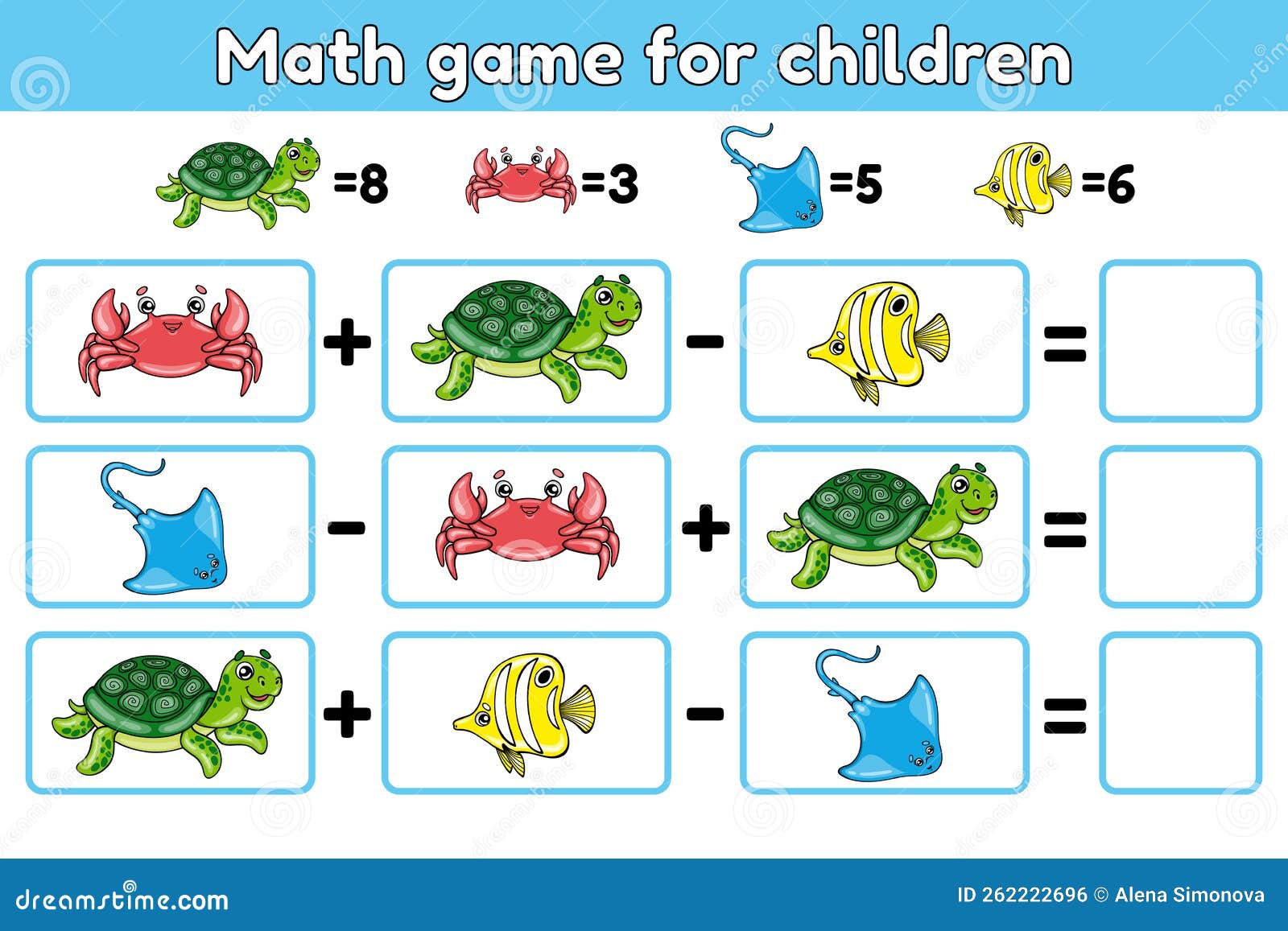 Math Game for Children Sea Animals-2 Stock Vector - Illustration of ...