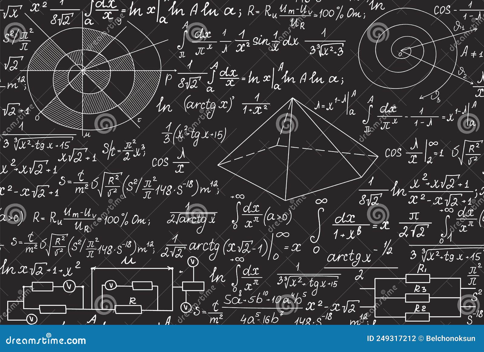 Math Educational Vector Seamless Background with Handwritten Formulas ...