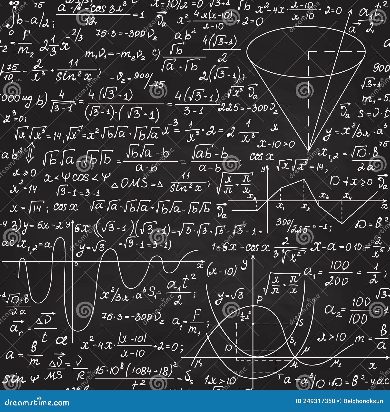 Math Educational Vector Seamless Background with Handwritten Formulas ...