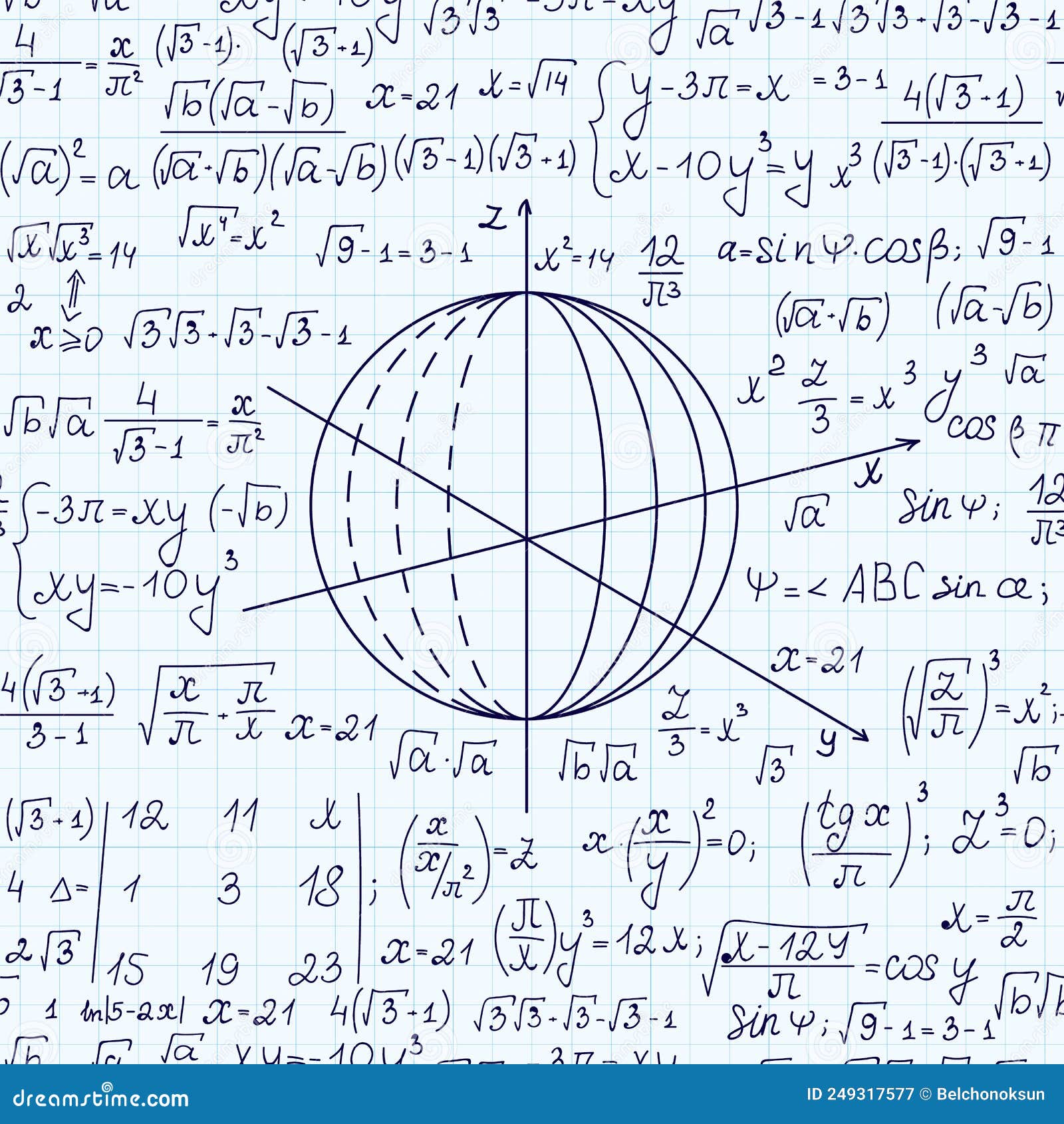 Math Educational Vector Seamless Background with Handwritten Formulas ...