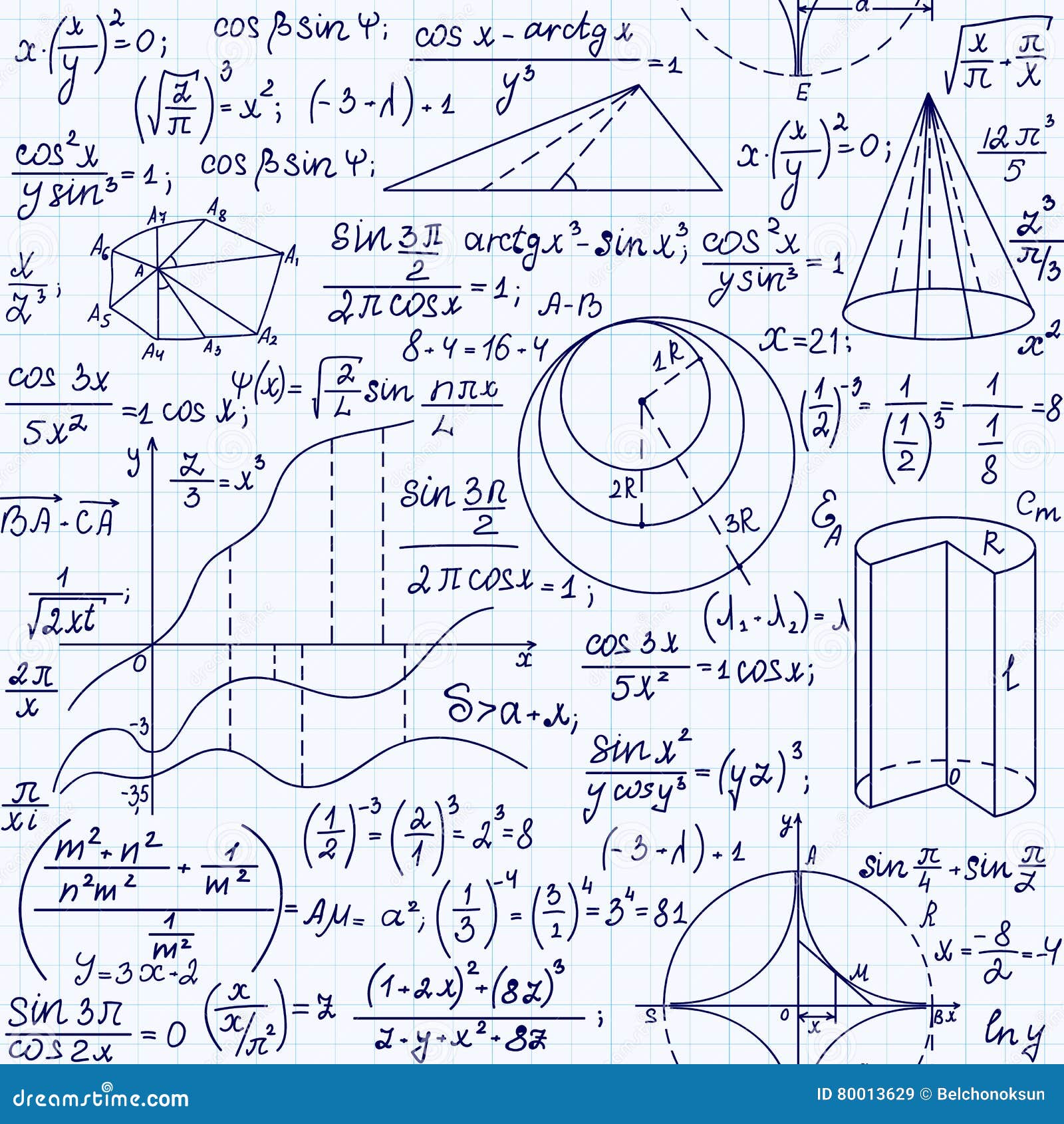 Math Educational Vector Seamless Pattern with Handwritten Formulas ...