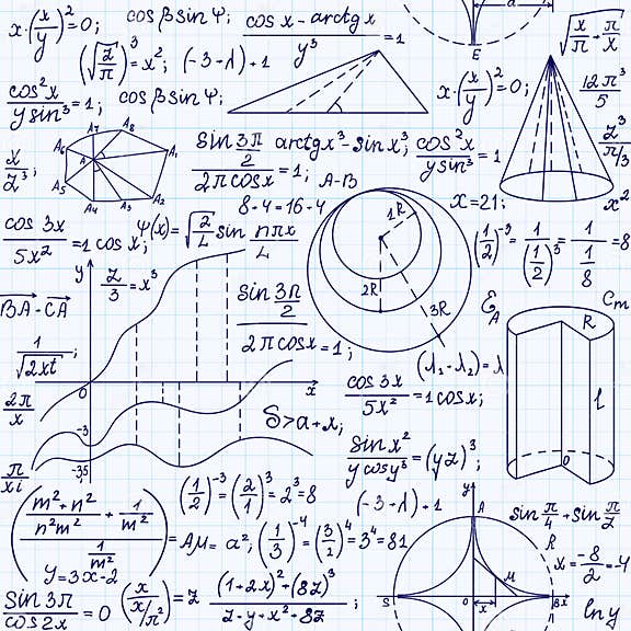 Math Educational Vector Seamless Pattern with Handwritten Formulas ...