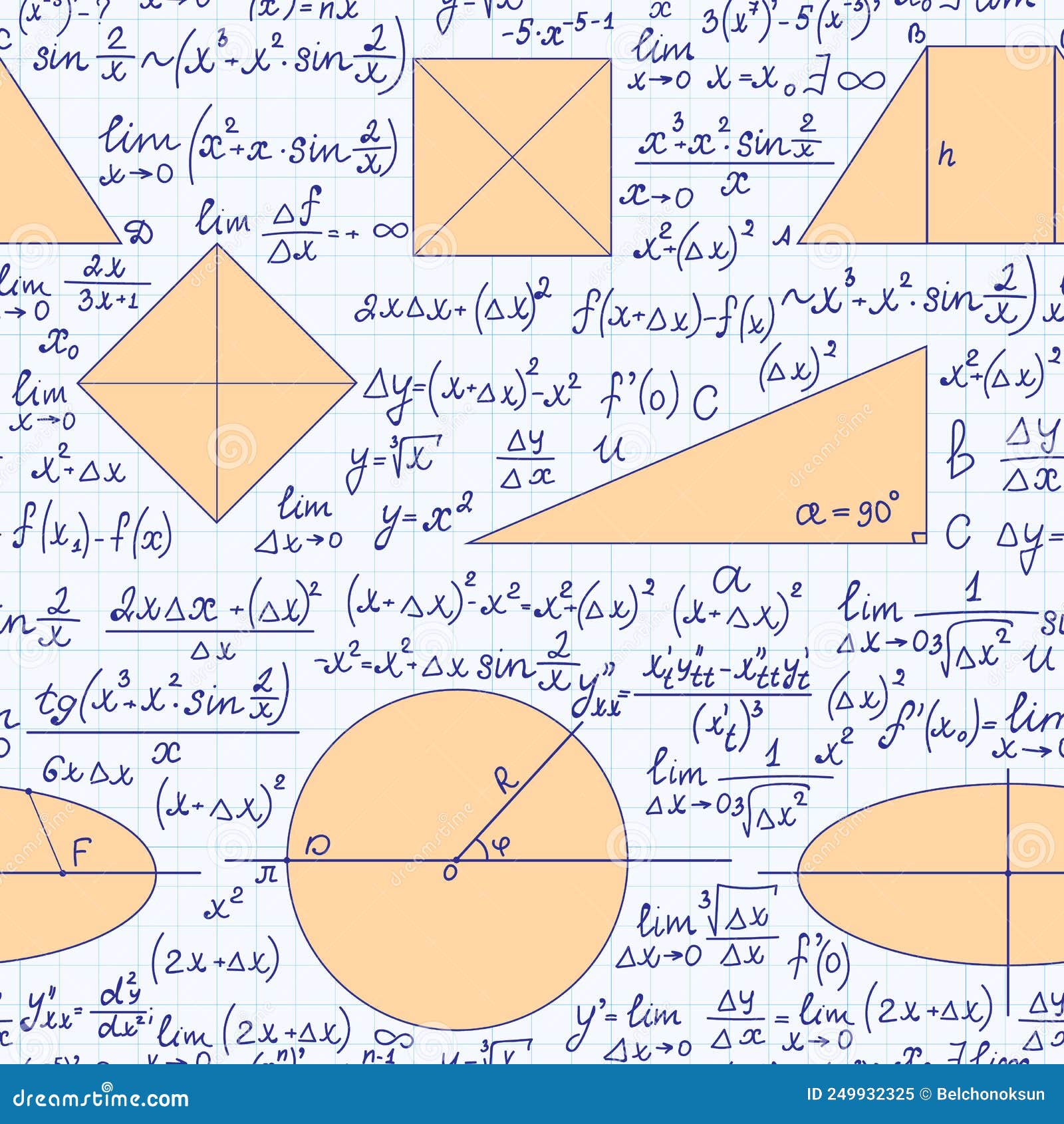 Math Educational Vector Seamless Pattern with Handwritten Formulas ...