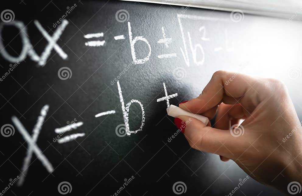 Math Equation, Function or Calculation on Chalkboard. Teacher Writing ...