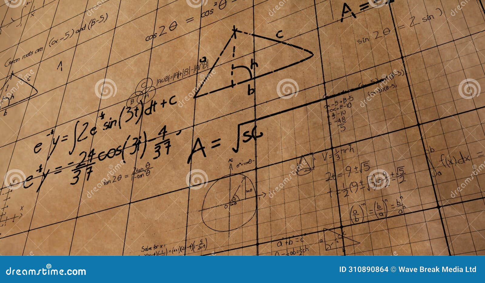 Math Equations and Figures Animate on a Screen with Square Patterns for ...