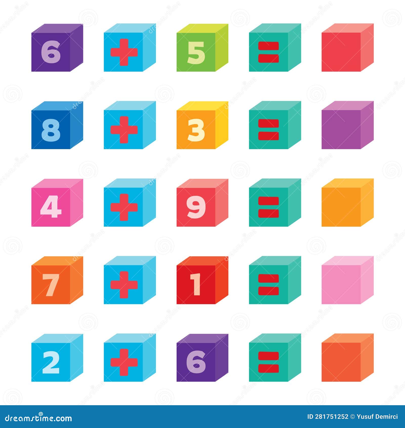 Math Exercise with Colorful Cubes Stock Illustration - Illustration of ...
