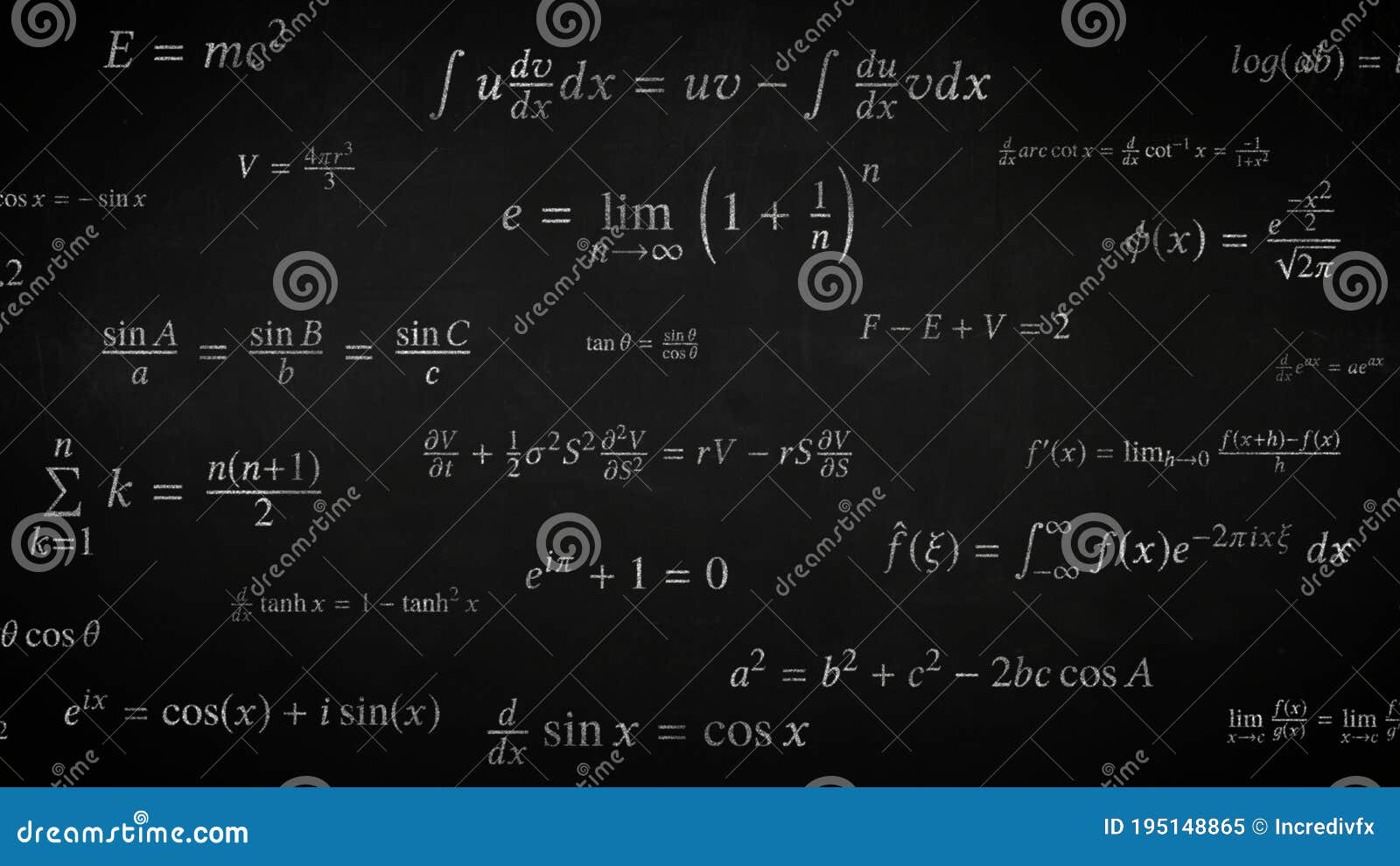 Math Formula Science Equation Symbols Written on Chalkboard Moving ...