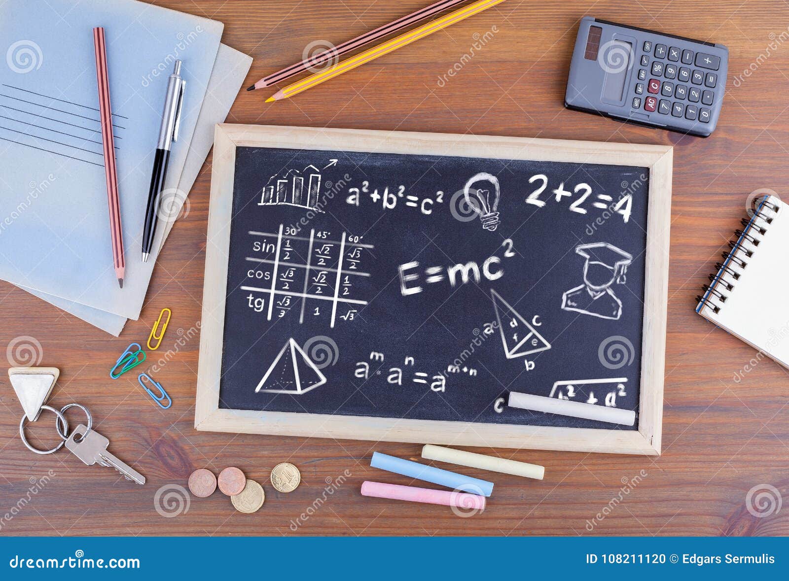 Math Formulas, Education and Knowledge Concept. Chalkboard on Wooden ...